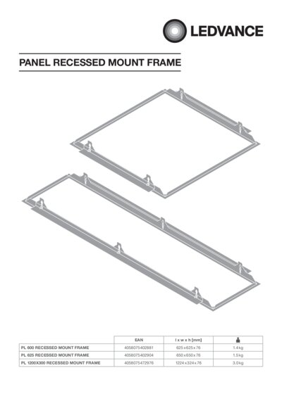 Recessed mount frames for panel luminaires | LEDVANCE